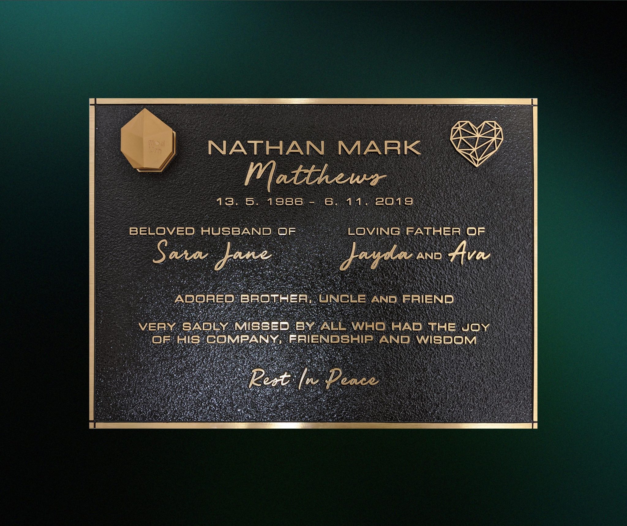 Cemetery Technology - Smart Memorial Plaque - Arrow Bronze